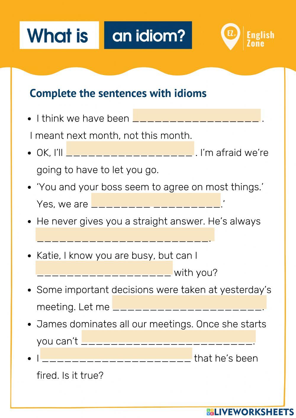 Idioms interactive exercise for 6 | Live Worksheets