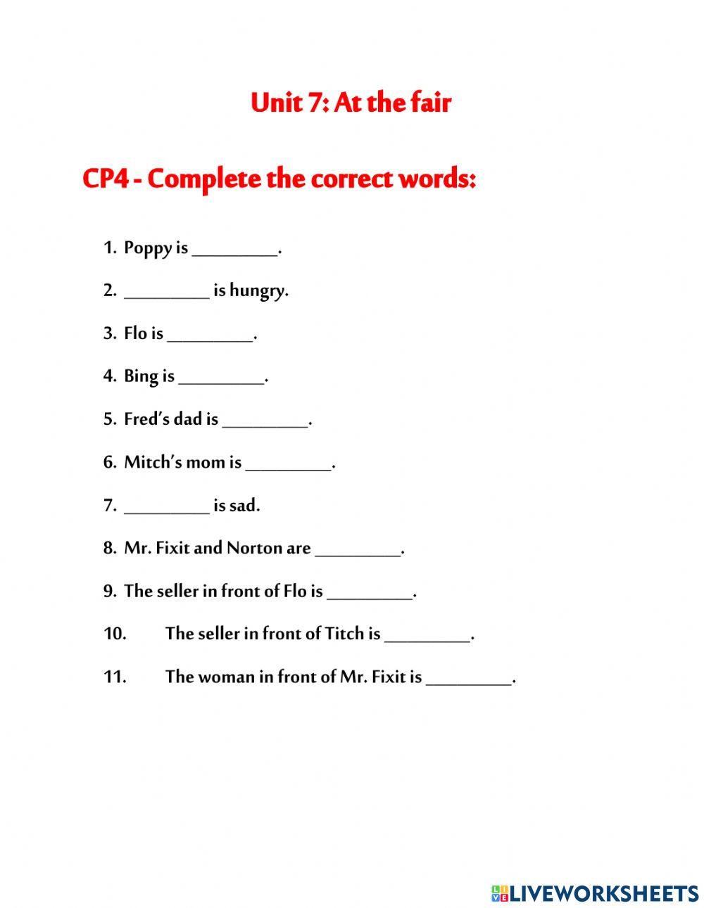 CP4- At the fair - Vocab worksheet | Live Worksheets
