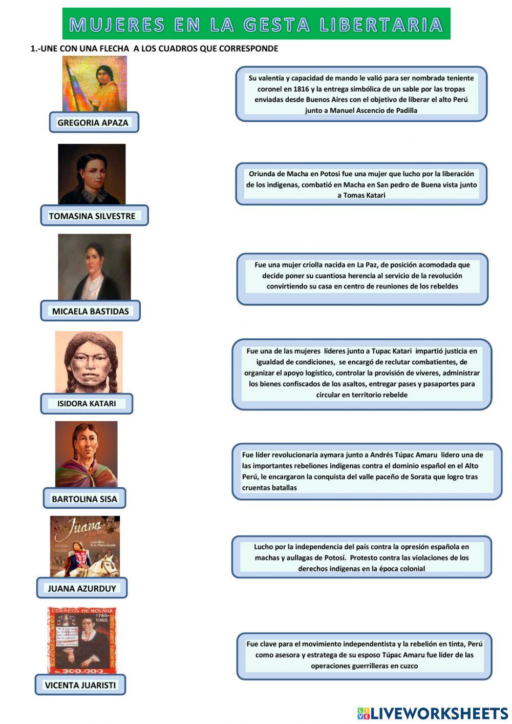 Mujeres en la gesta libertaria worksheet | Live Worksheets