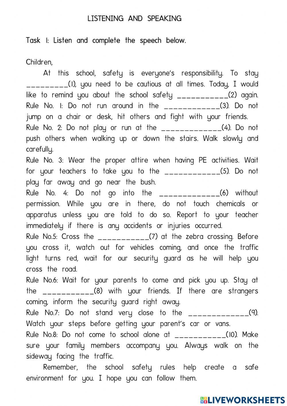 ENY6: Be Aware, Take Care - Listening worksheet | Live Worksheets