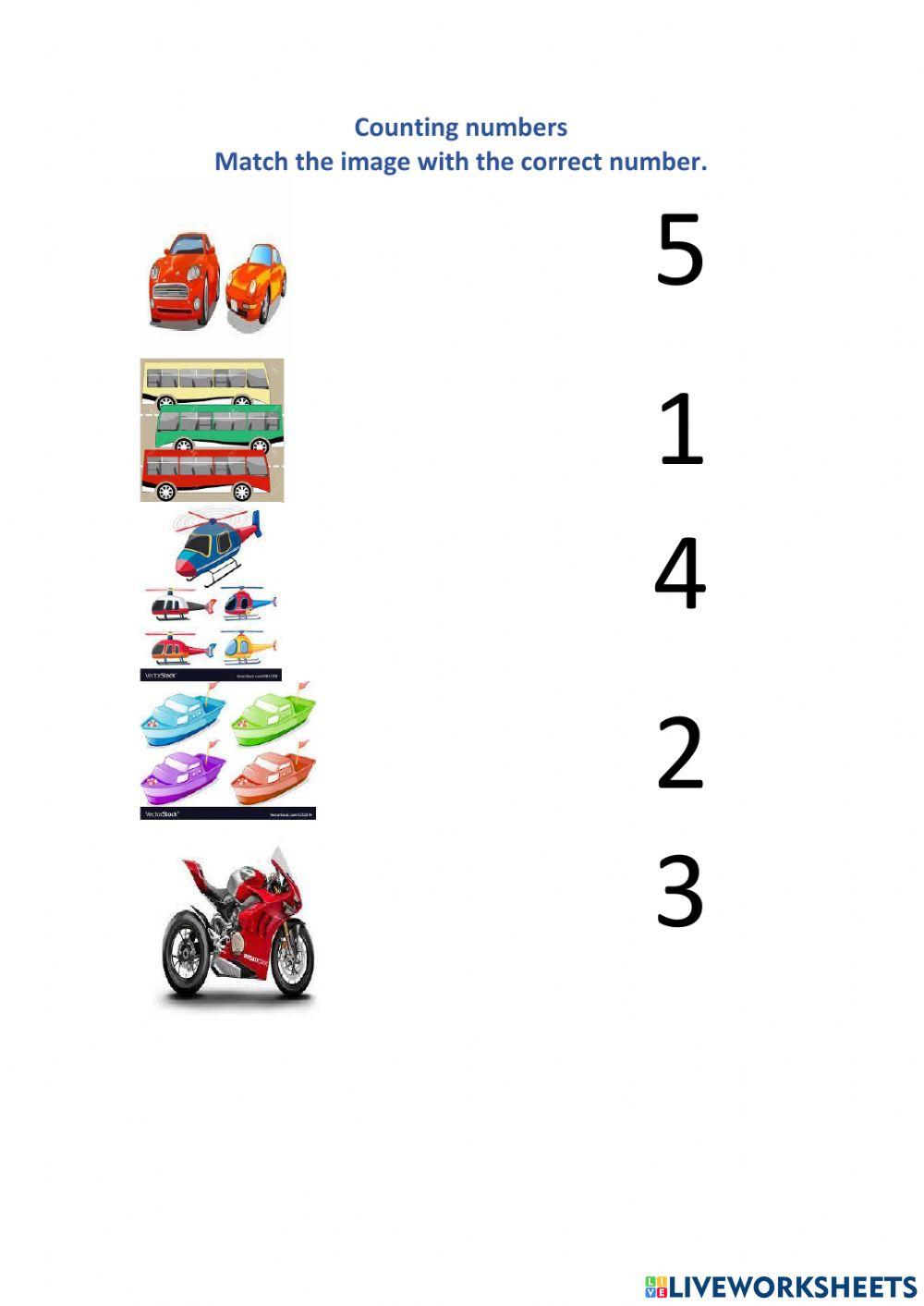 Numbers from 1 to 5 exercise | Live Worksheets