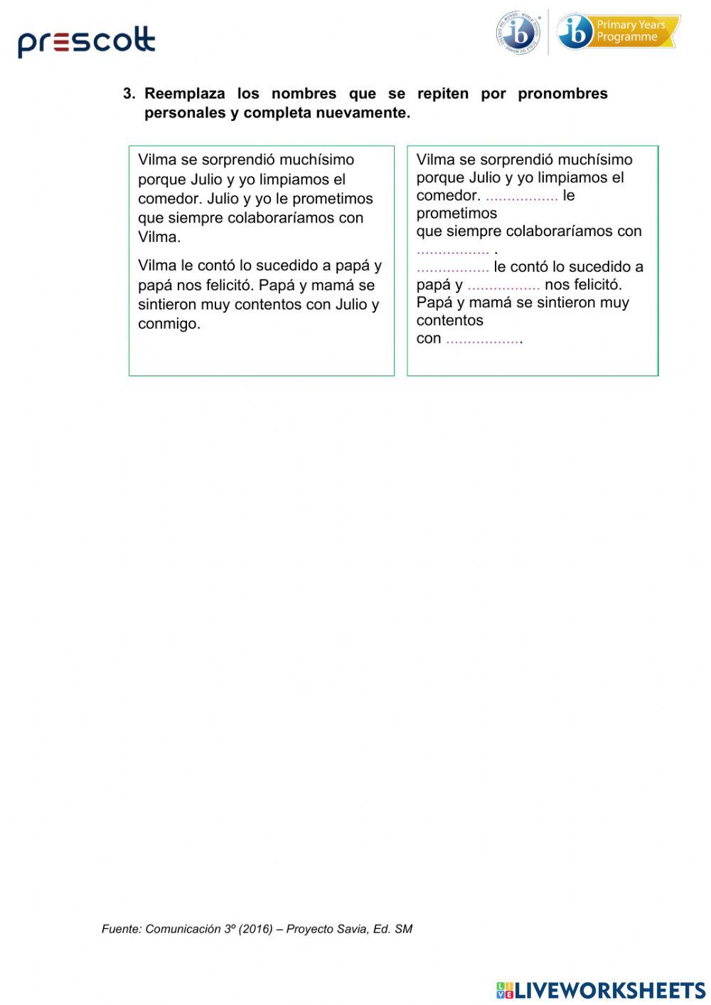 Pronombre personal interactive exercise | Live Worksheets