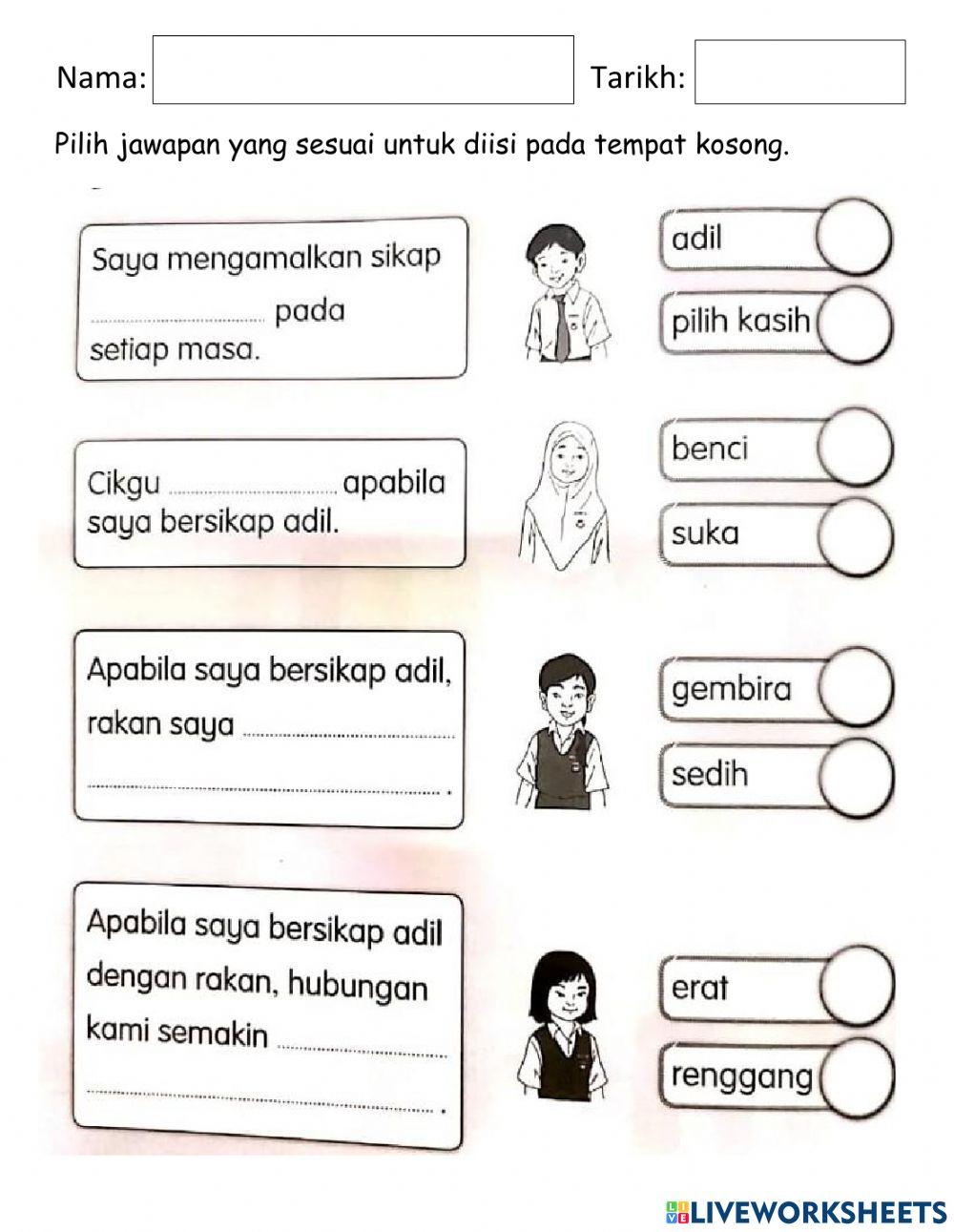 Pendidikan moral- Adil dan sama rata3 worksheet | Live Worksheets