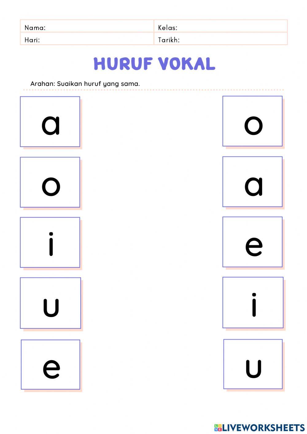 Kemahiran 1: Huruf-huruf Vokal activity | Live Worksheets