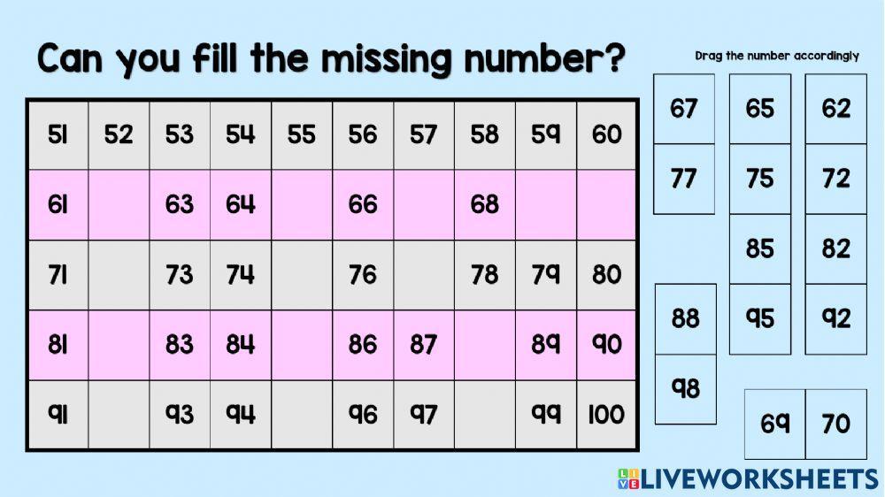 Counting 51 to … | Free Interactive Worksheets | 1194795