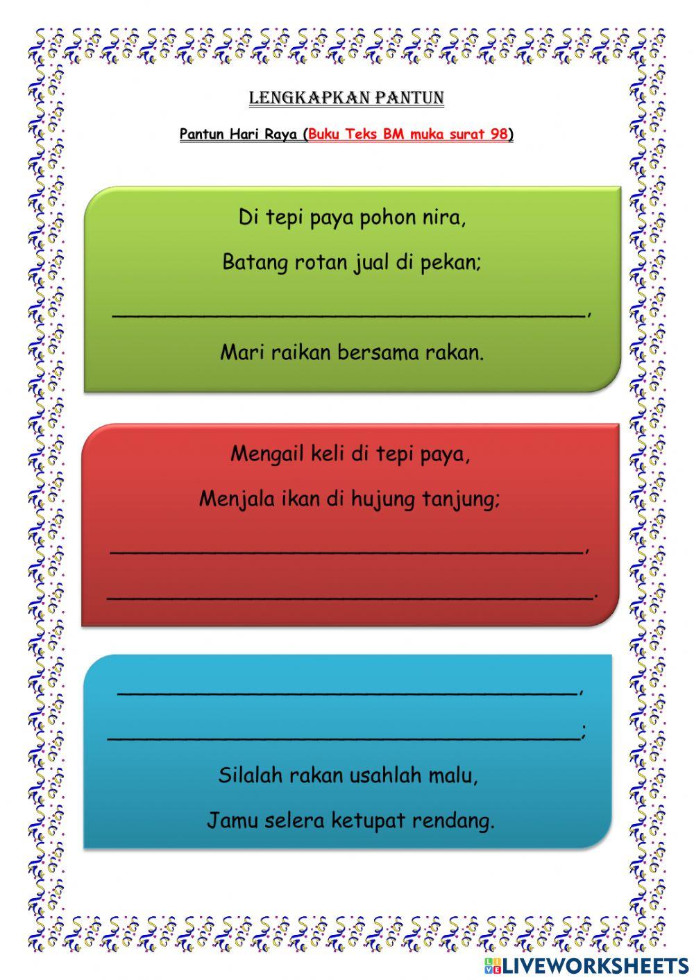 Pantun bahasa melayu 1195003 | JAMUNA A/P SELLAPAN
