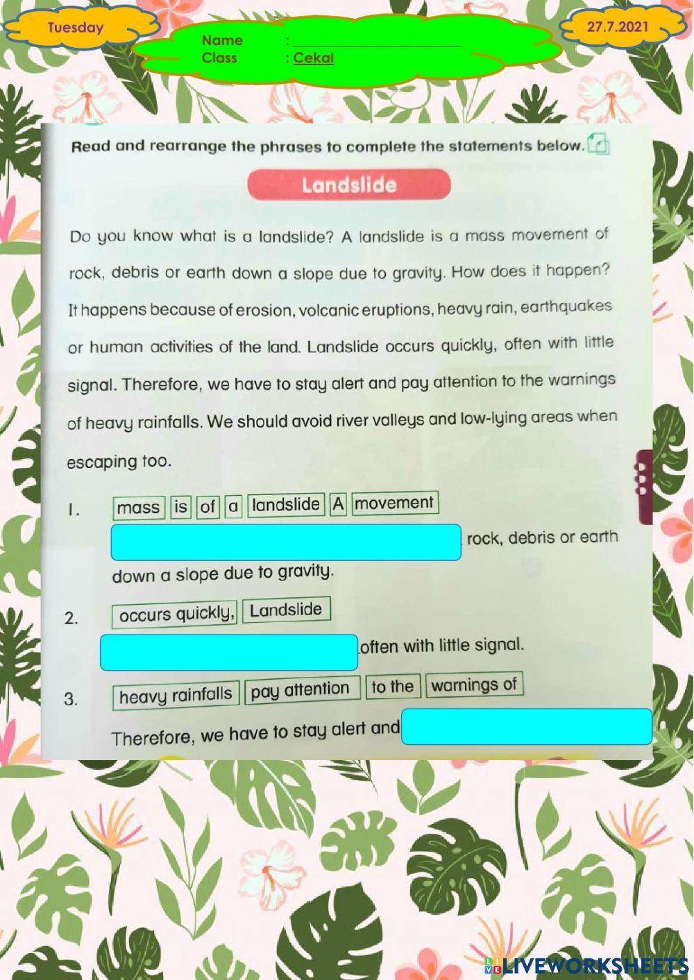 Landslide exercise | Live Worksheets