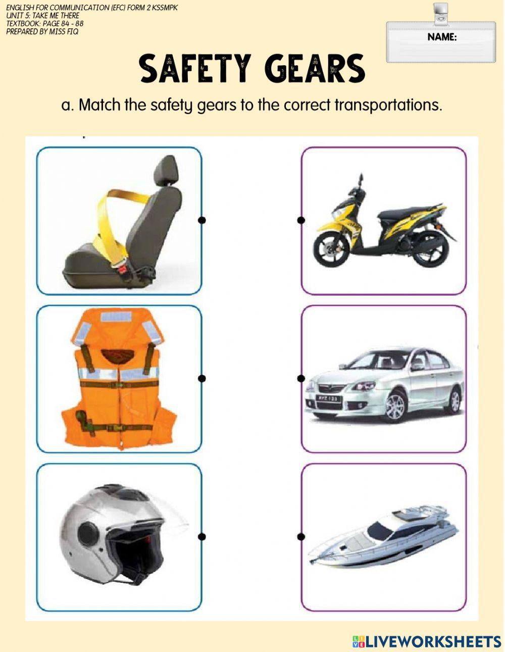 Safety Gears and Road Signs worksheet | Live Worksheets