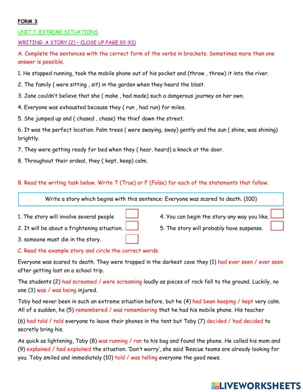 Form 3 writing … | Free Interactive Worksheets | 1195573