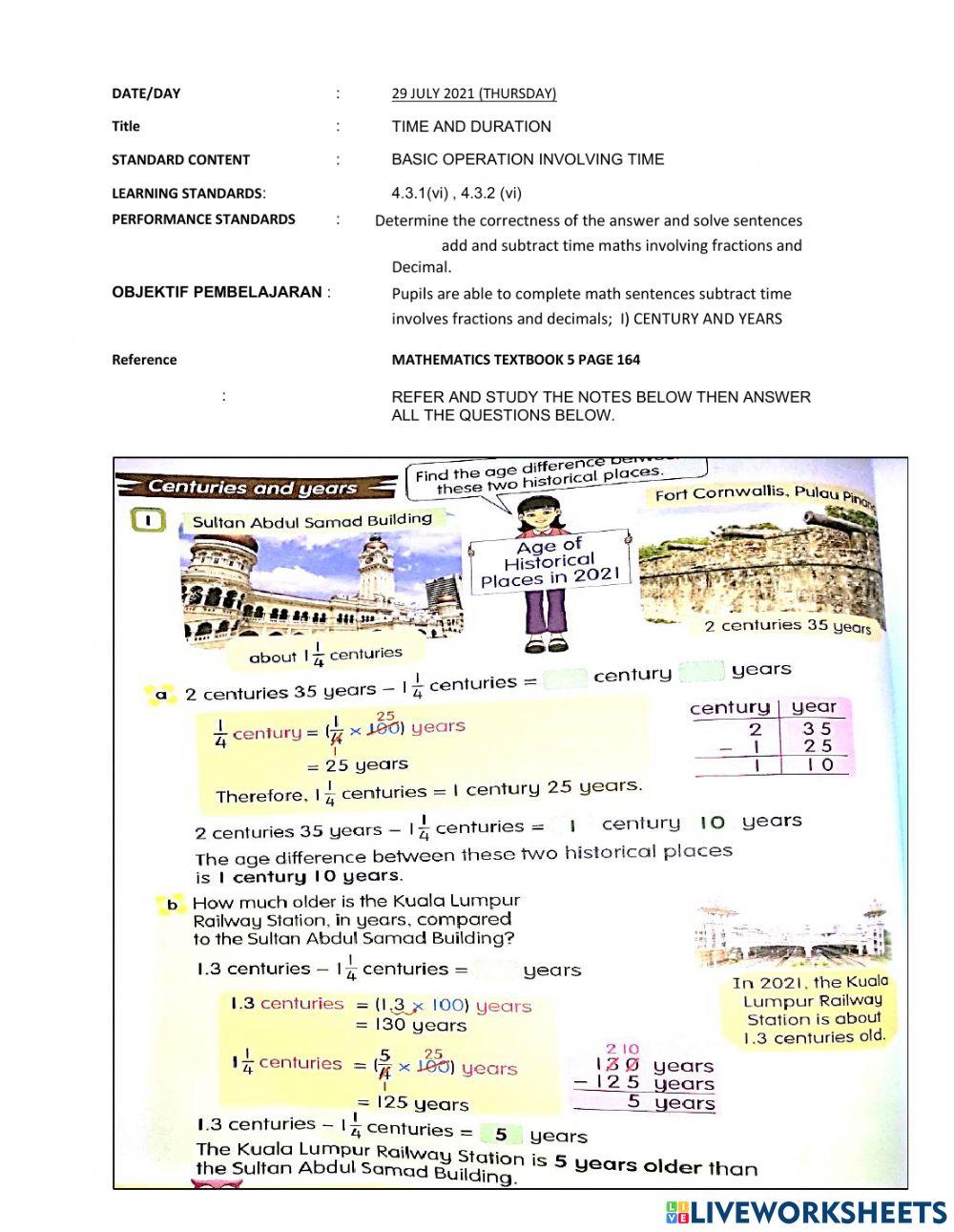 Time online exercise for YEAR 5 | Live Worksheets