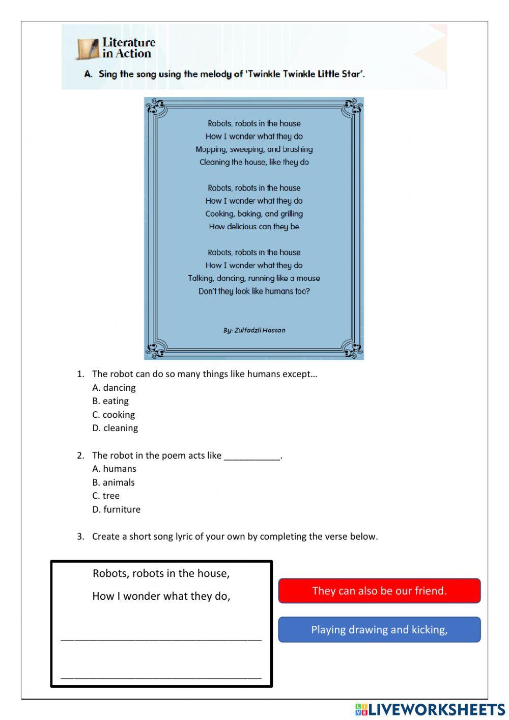 Robots at home | Free Interactive Worksheets | 1196225