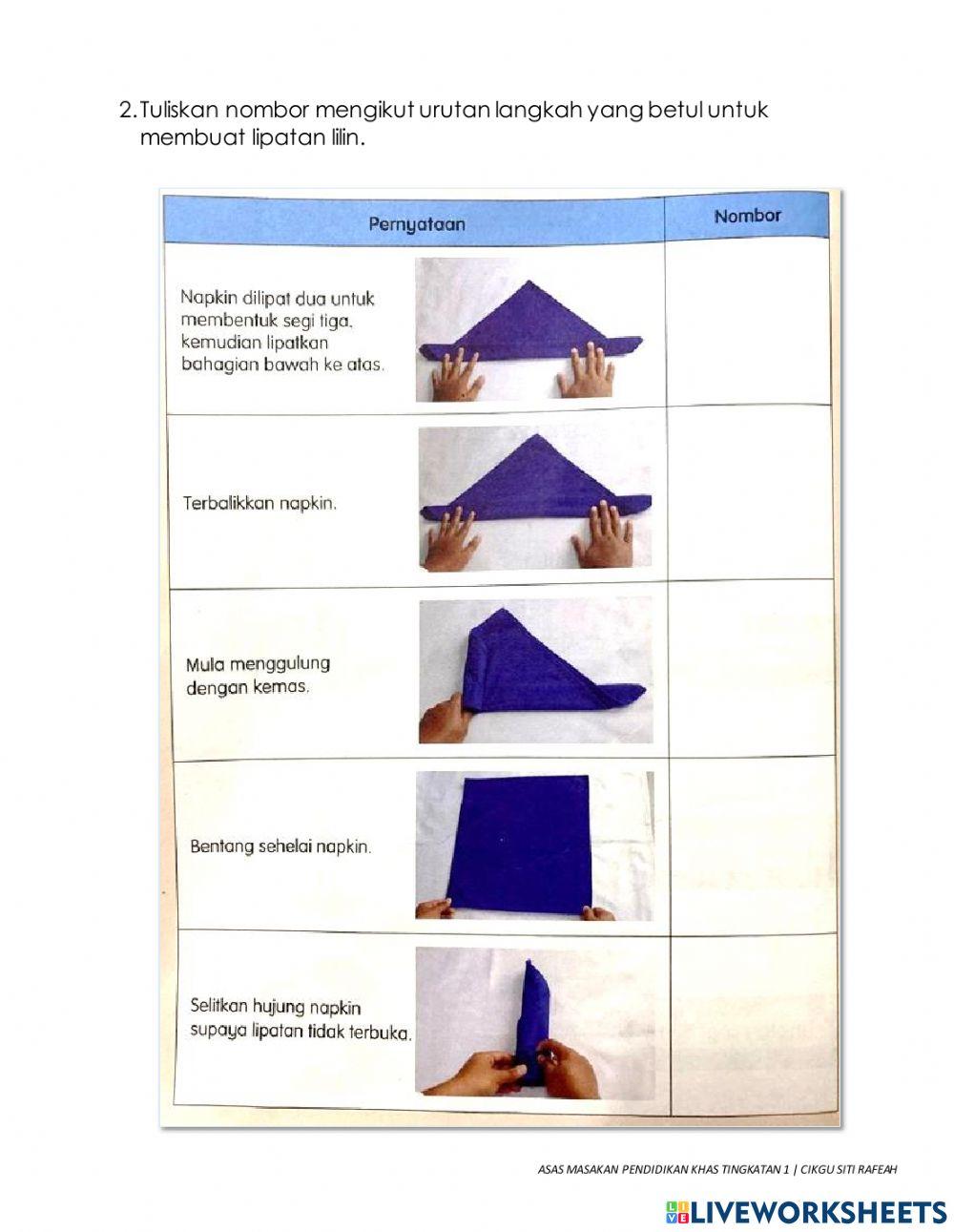 ASAS MASAKAN BAB 3 - PERANGGU MEJA 3.4 : KAIN NAPKIN