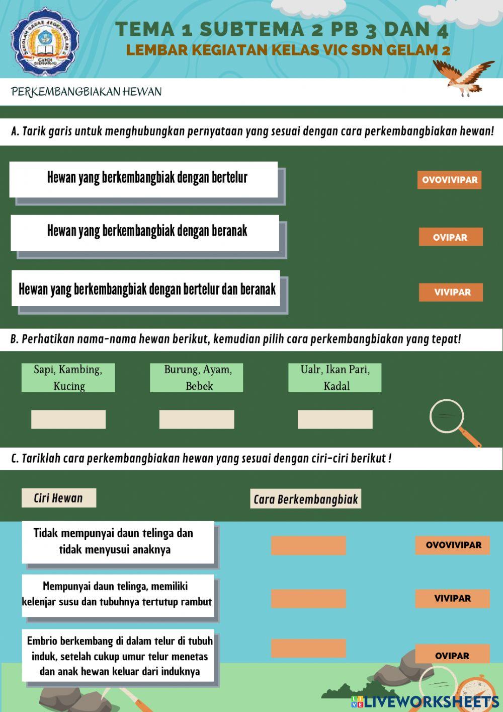 Kelas 6 Tema 1 ST 2 PB 3 dan 4 worksheet | Live Worksheets