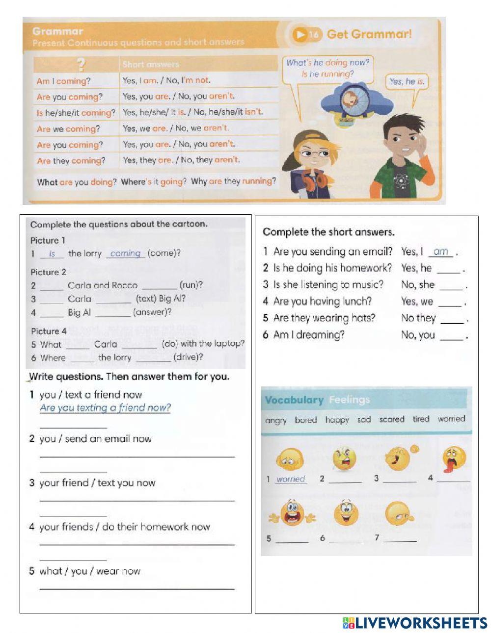 Unit 3 present continuous worksheet | Live Worksheets
