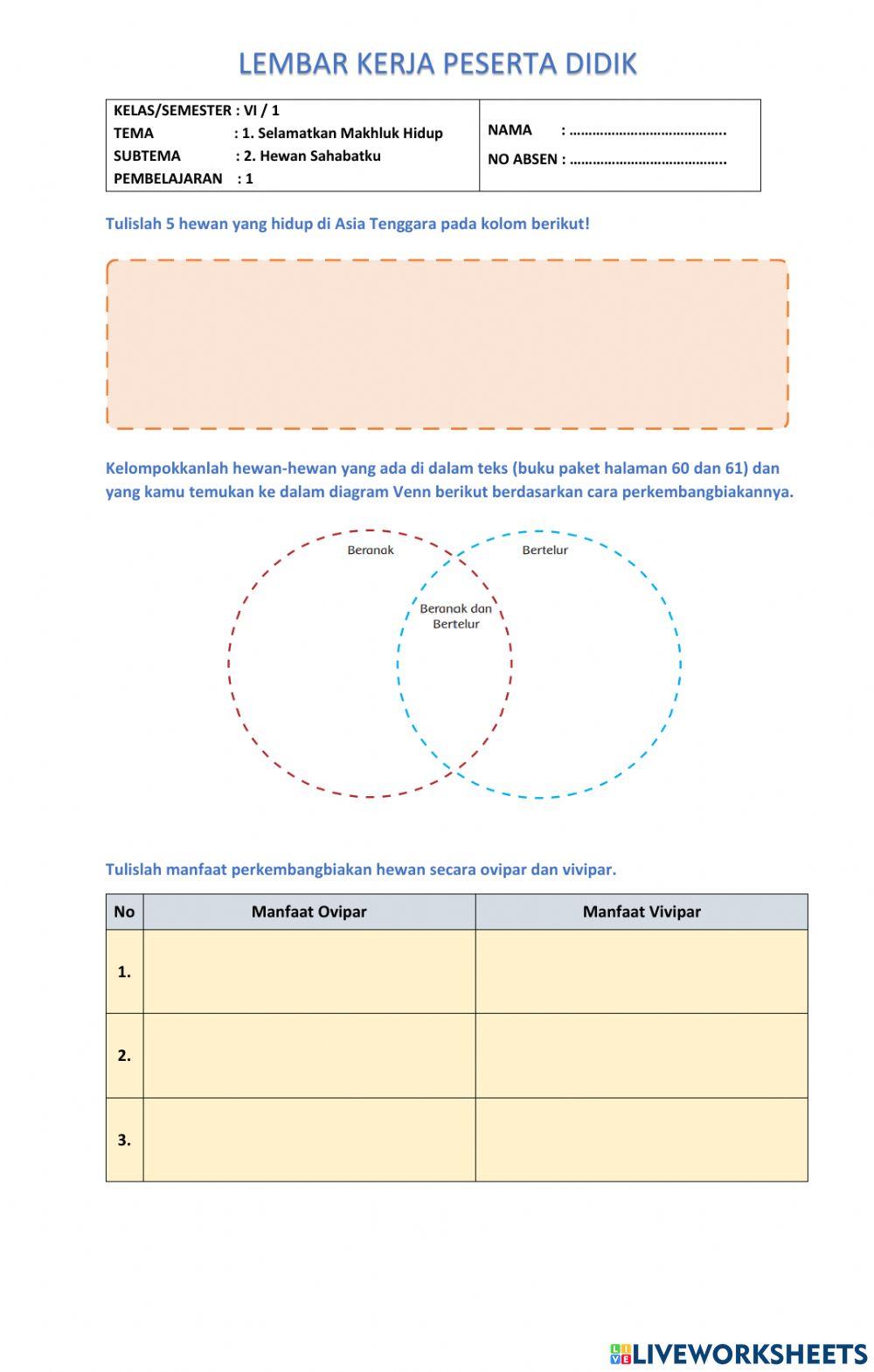 LKPD Kelas 6 Tema 1 ST 2 Pb 1 worksheet | Live Worksheets