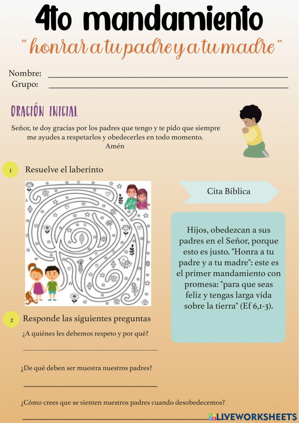 Cuarto Mandamiento Para Niños