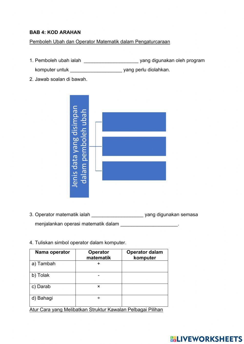 Kod arahan online activity | Live Worksheets