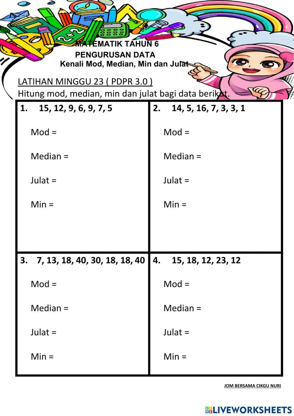 PENGURUSAN DATA TAHUN 6 ( WS MINGGU 23 ) online exercise for | Live ...