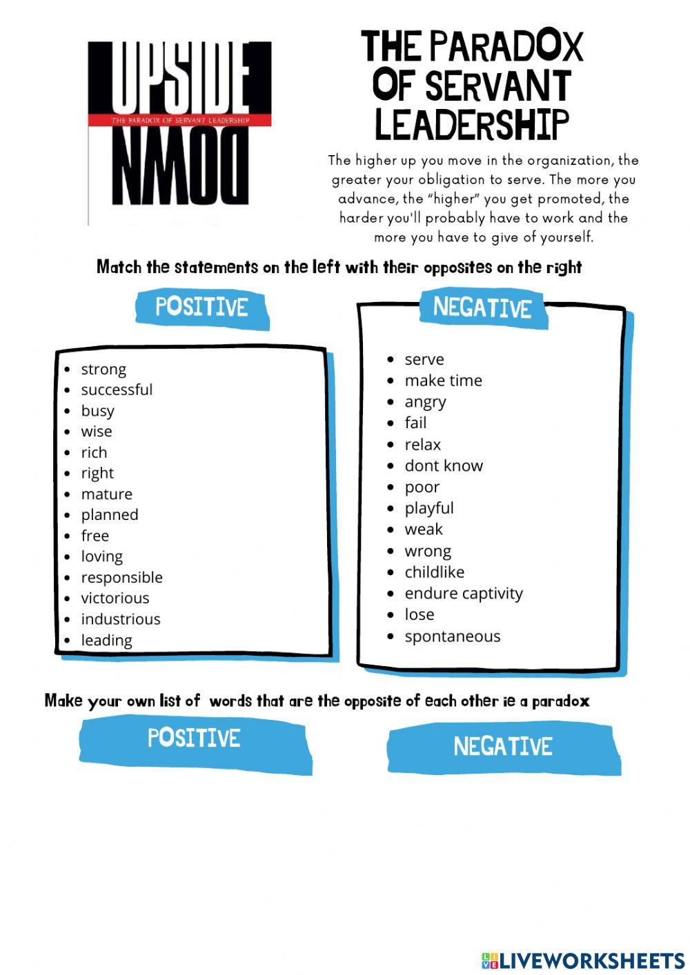 The Paradox of Servant Leadership online exercise for | Live Worksheets