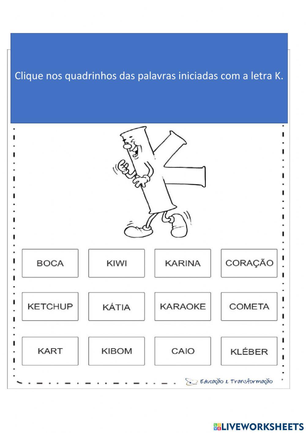 Pdf online worksheet: Letra K | Live Worksheets