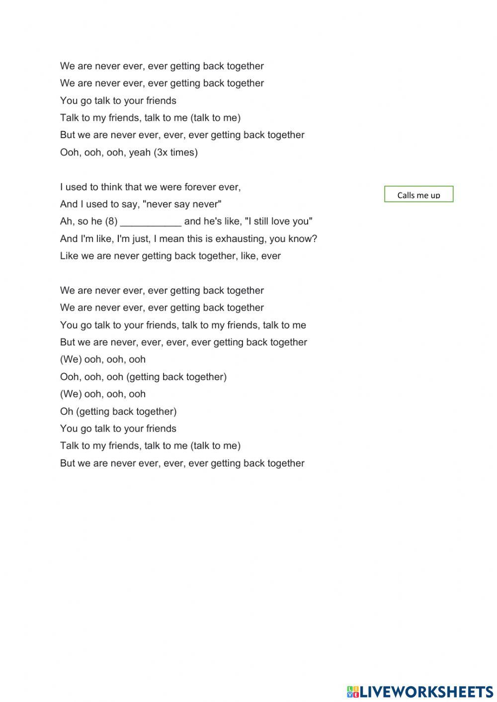 Taylor Swift Song Lyrics We Are Never Getting Back Together