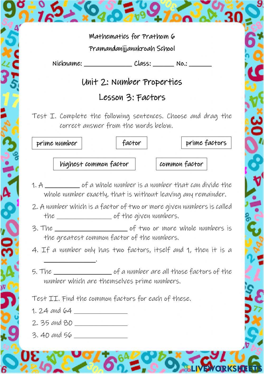 Factors | Free Interactive Worksheets | 1197850