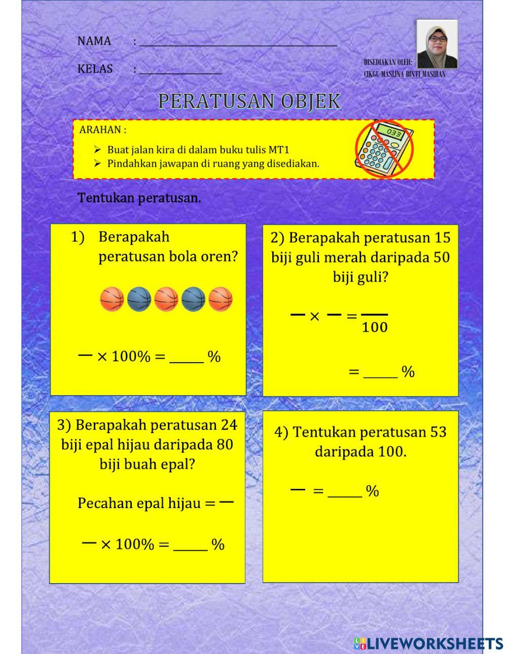 Latihan peratusan objek worksheet | Live Worksheets