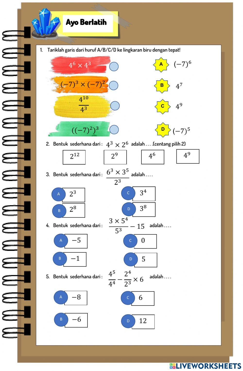 ELKPD 2 Perkalian dan Pembagian Bentuk Pangkat interactive worksheet ...
