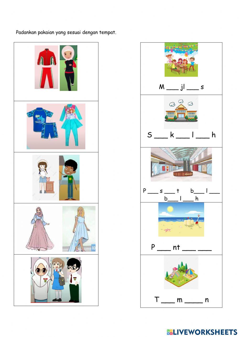 Pakaian | Free Interactive Worksheets | 1197856