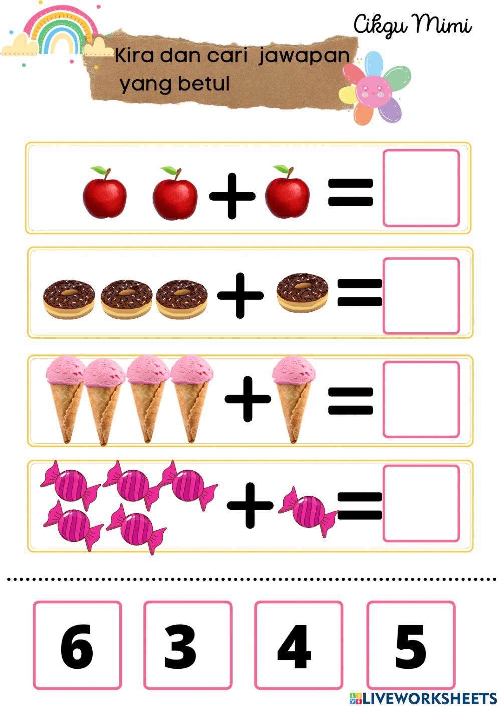 Tambah 1-10 Objek worksheet | Live Worksheets
