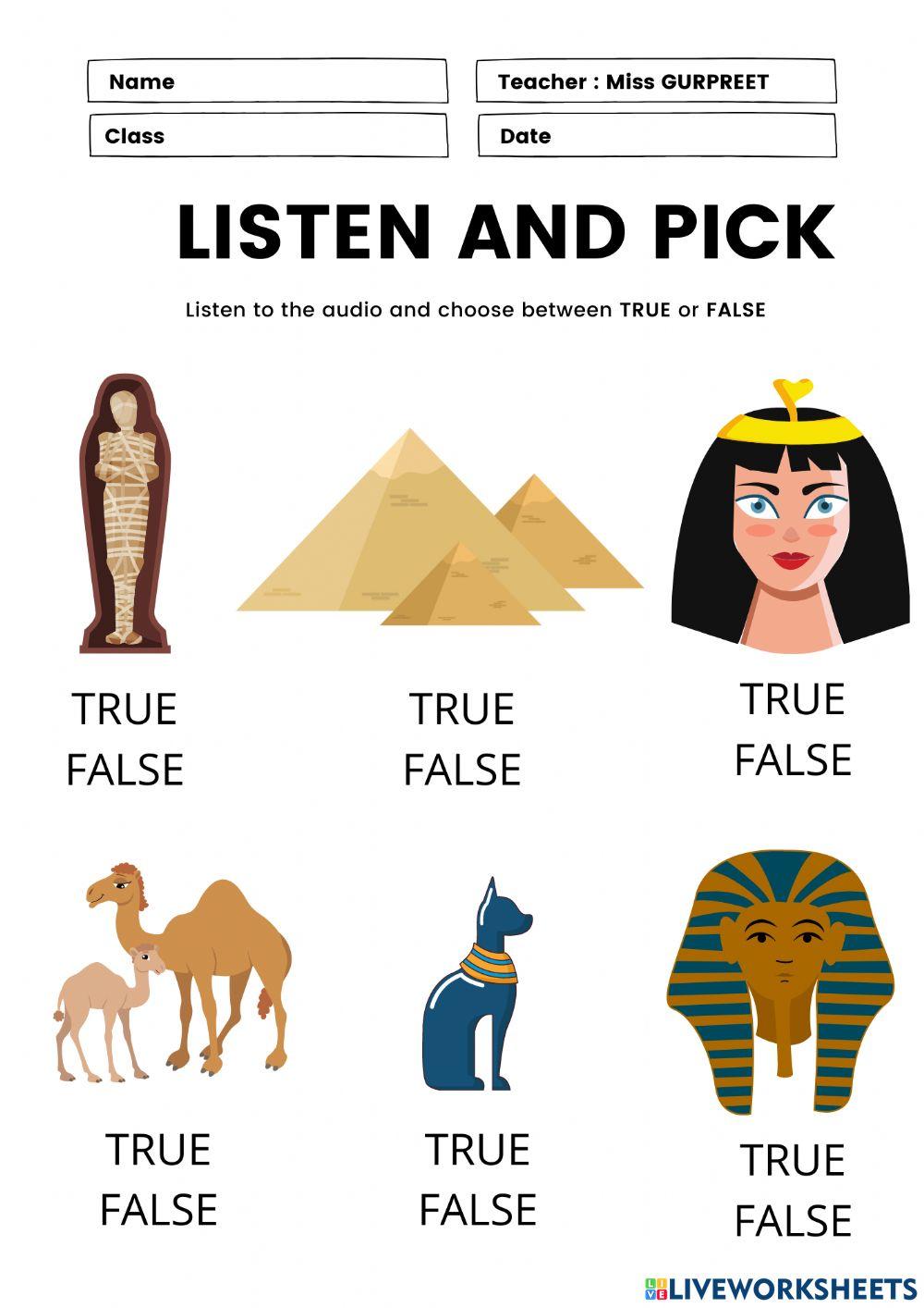 LISTEN AND PICK online exercise for | Live Worksheets