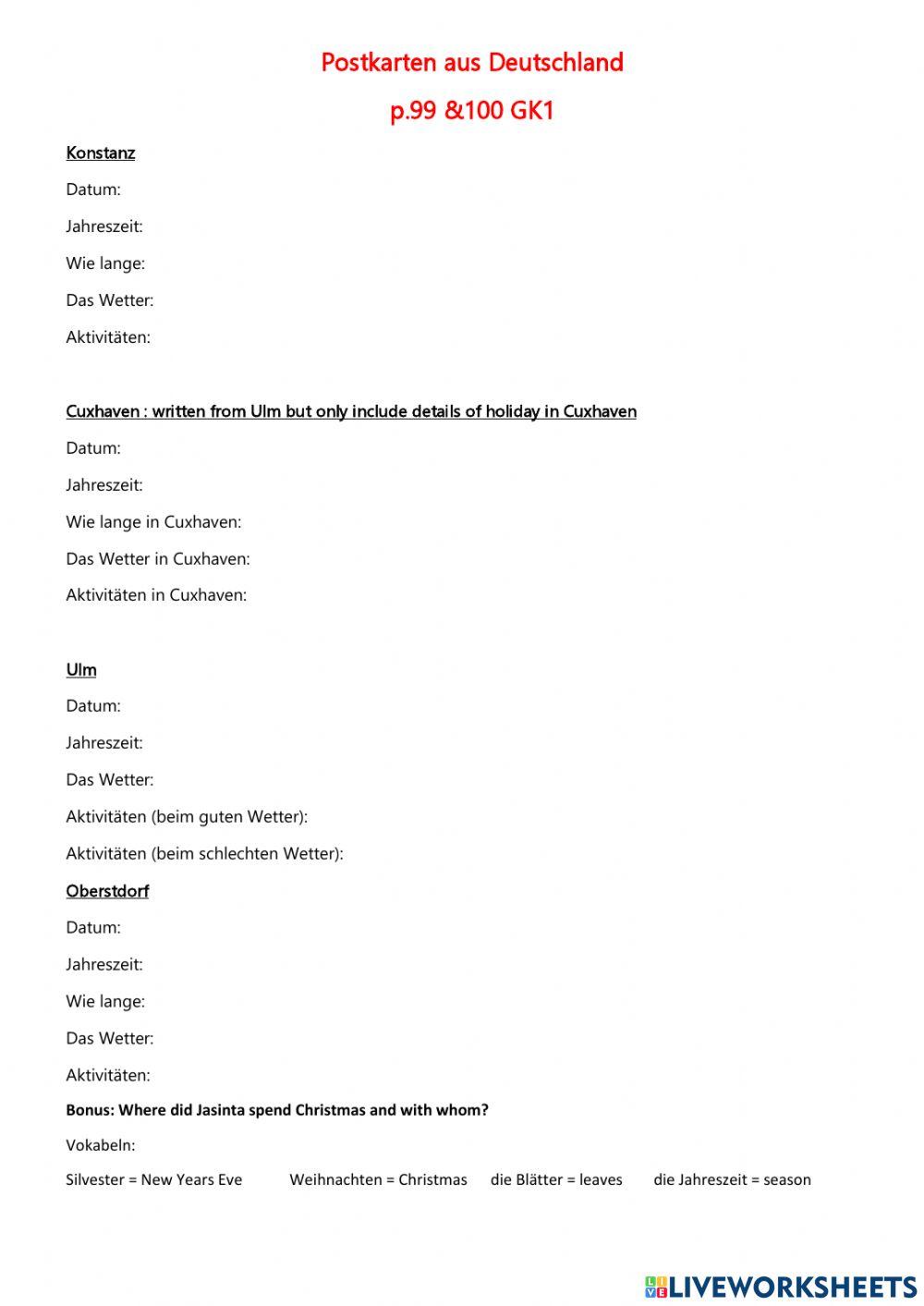 Postkarten aus Deutschland worksheet | Live Worksheets