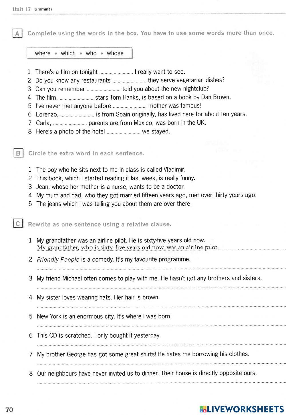 Relative clauses - homework - grade 8-9 online exercise for | Live ...