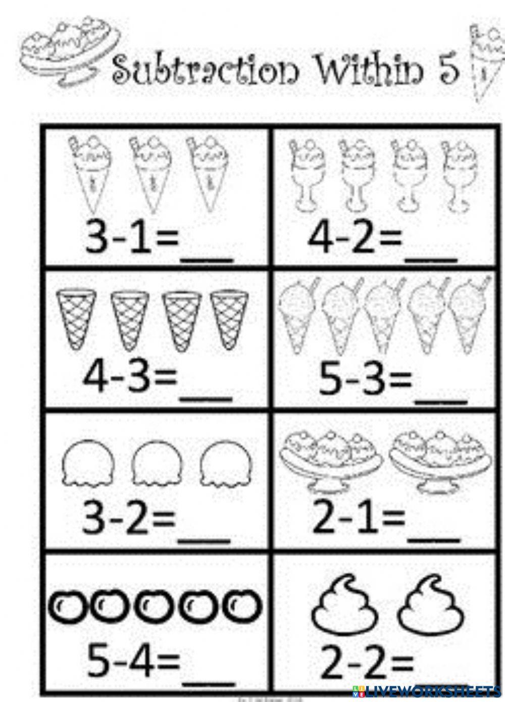 Subtraction online exercise for Pre Primary Grade | Live Worksheets
