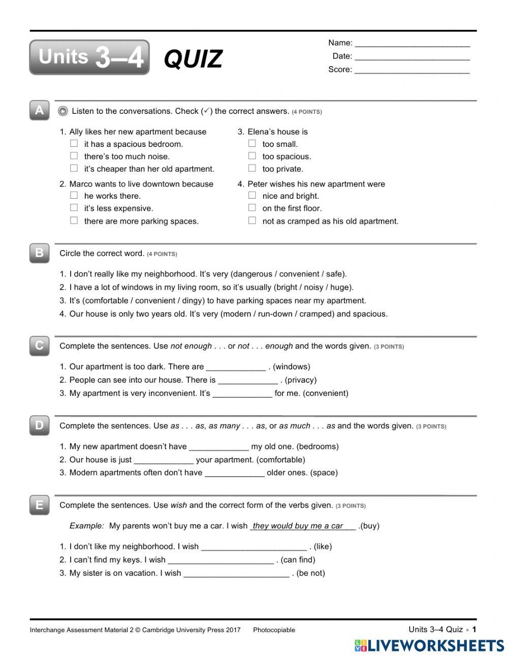 Interchange 2 Progress test unit 3-4 3230367