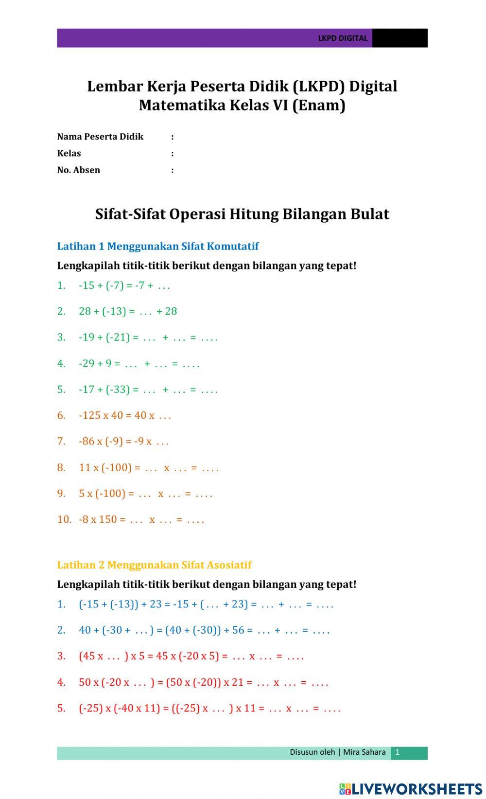 1198631 | LKPD Sifat-Sifat Operasi Hitung Bilangan Bulat