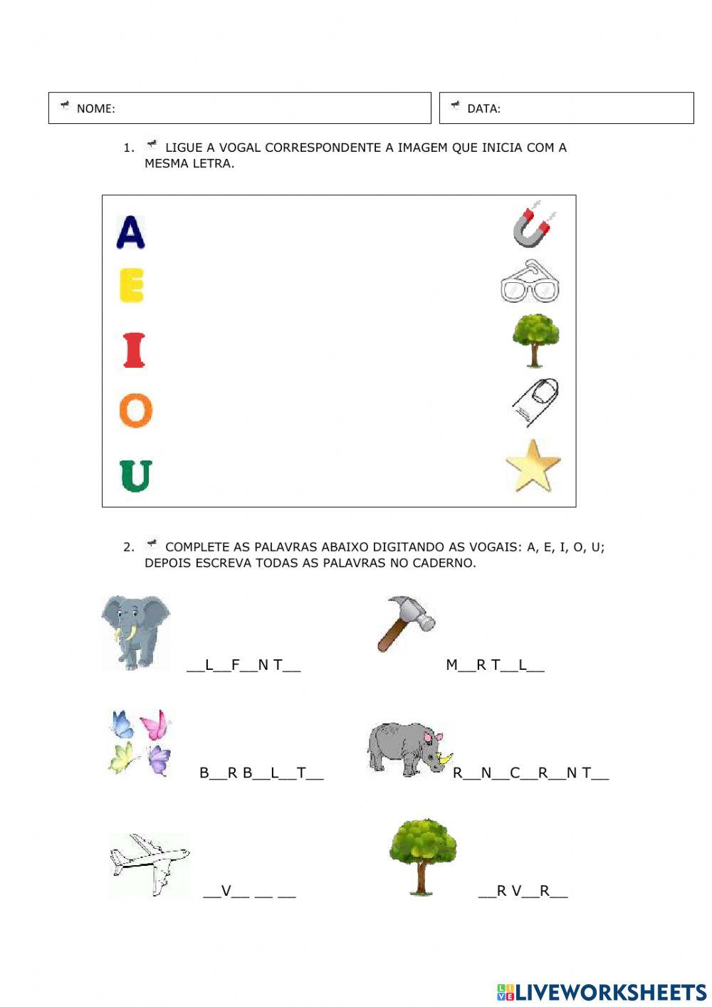 VOGAIS E LETRAS… | Free Interactive Worksheets | 3230690