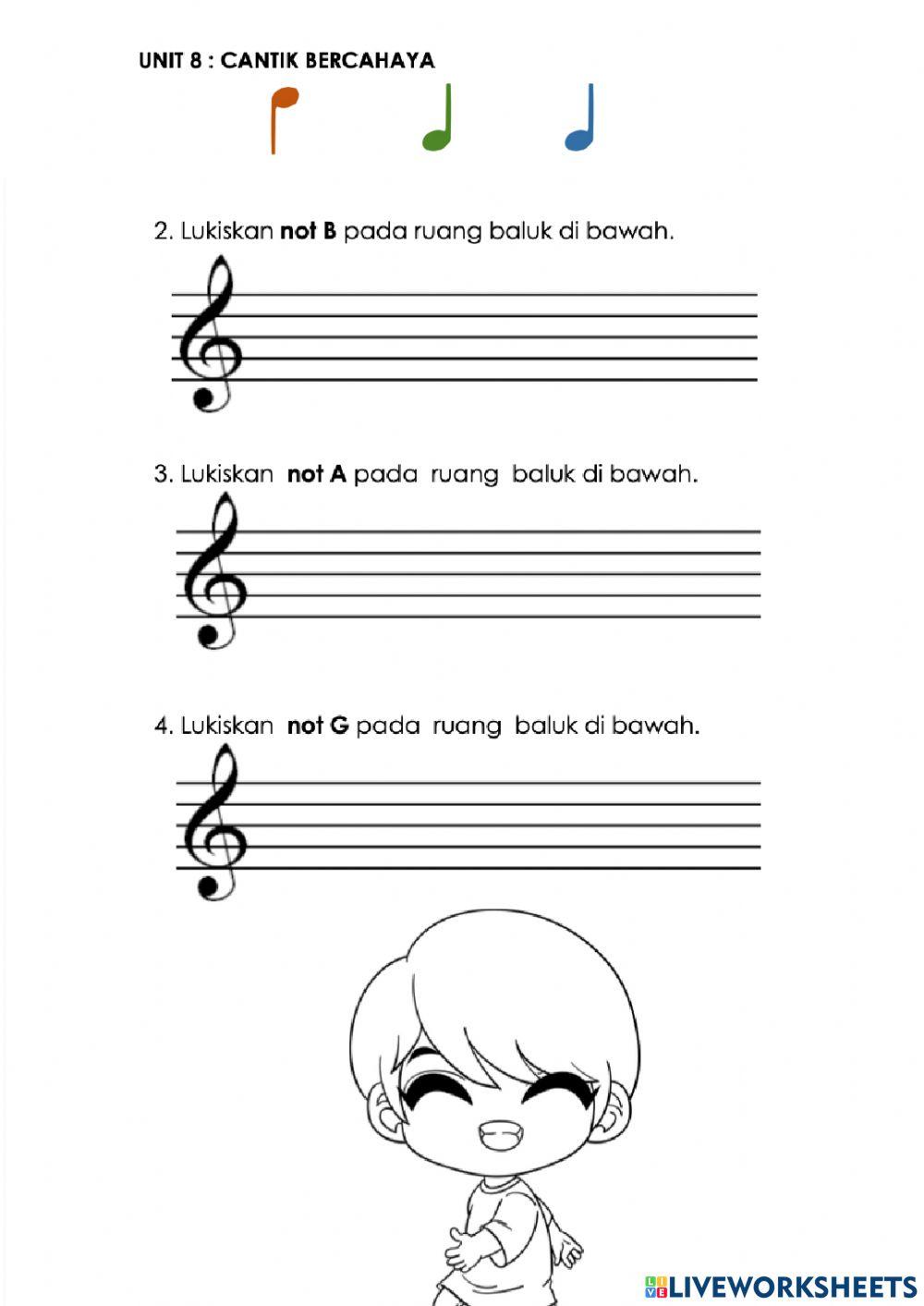 Notasi B, A, G worksheet | Live Worksheets