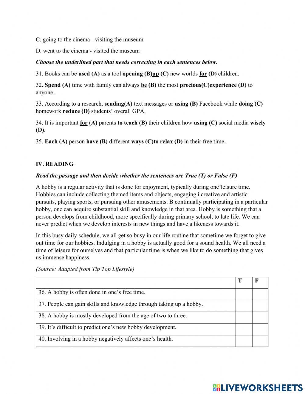 G8 - u1 | Free Interactive Worksheets | 1198928