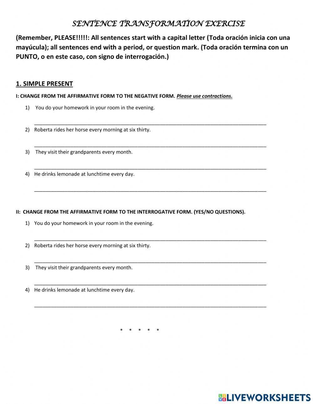Quiz on Sentence transformation worksheet | Live Worksheets