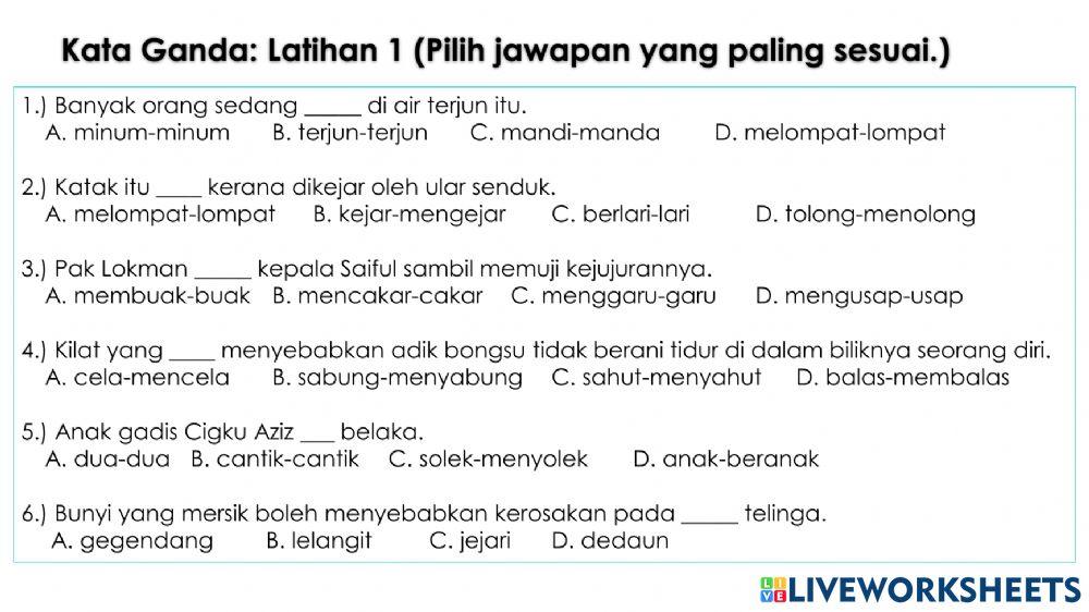 Kata Ganda online exercise for Tahun 4-6 | Live Worksheets