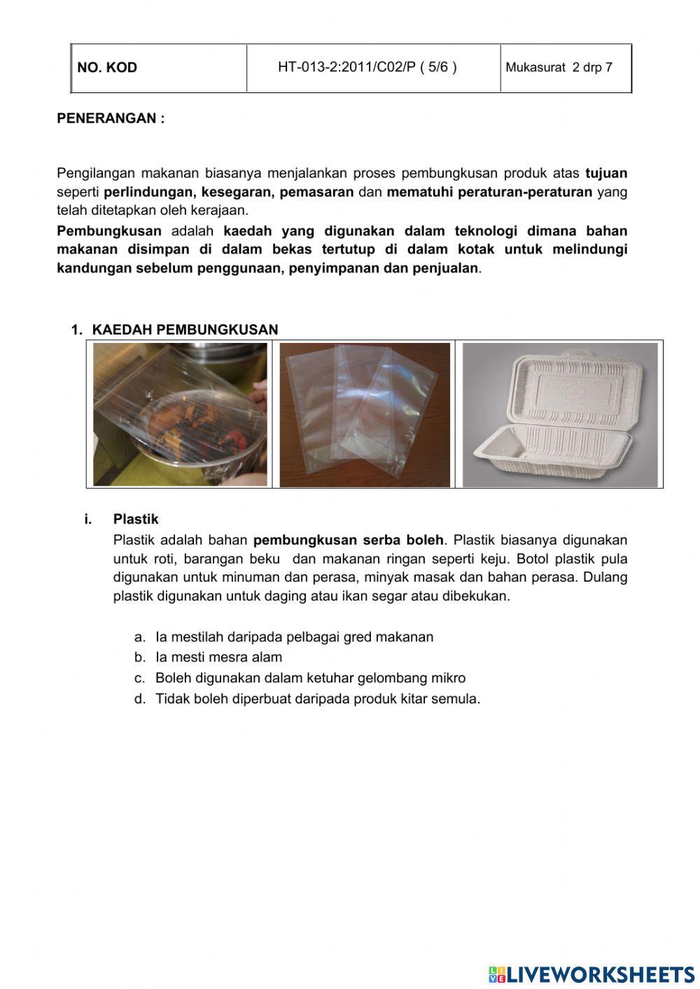 Kvs pembuatan roti-pembungkusan inti worksheet | Live Worksheets