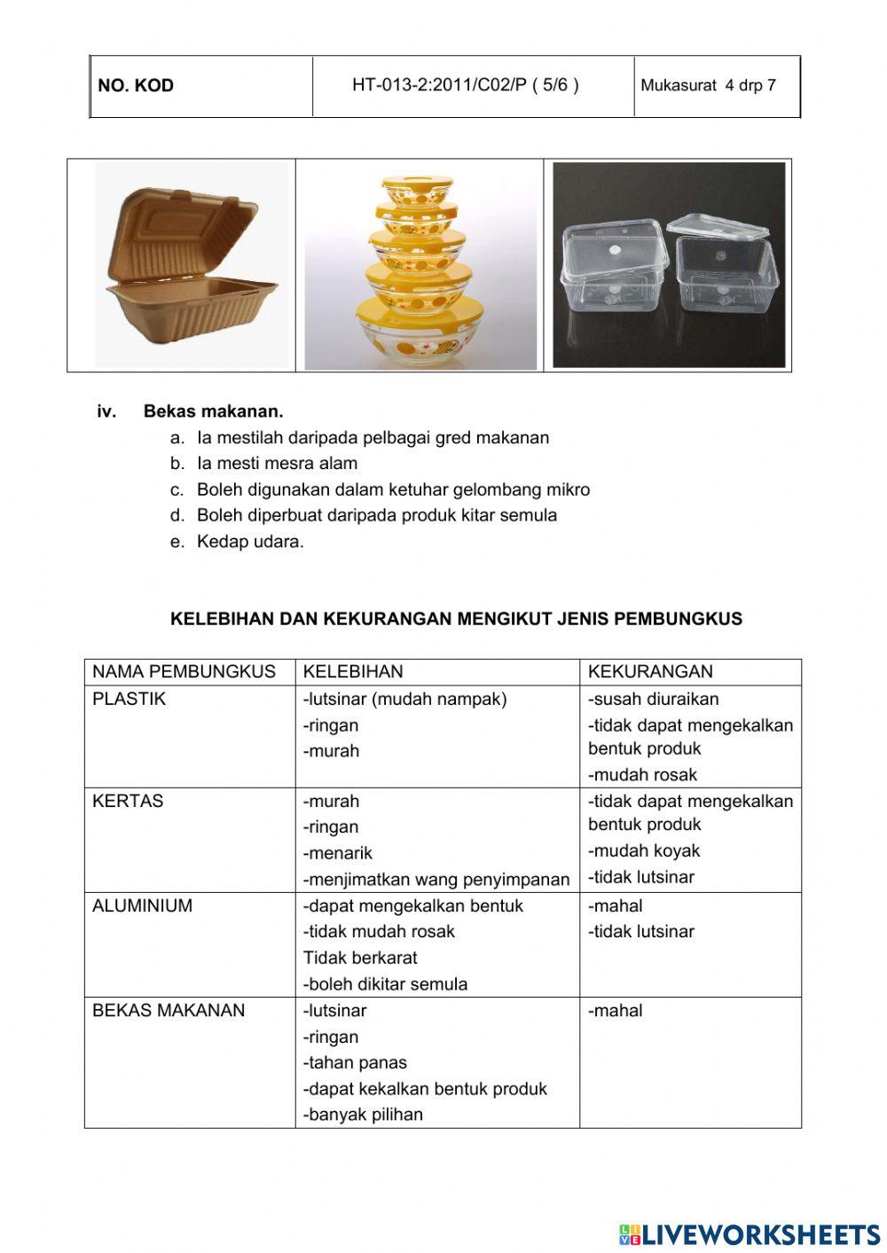 Kvs pembuatan roti-pembungkusan inti worksheet | Live Worksheets