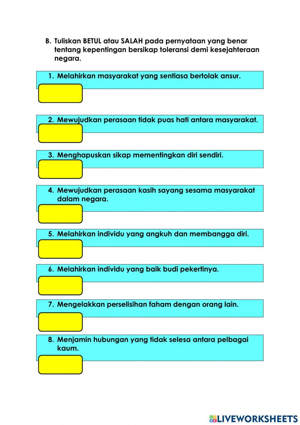 Toleransi online activity for Tahun 6 | Live Worksheets