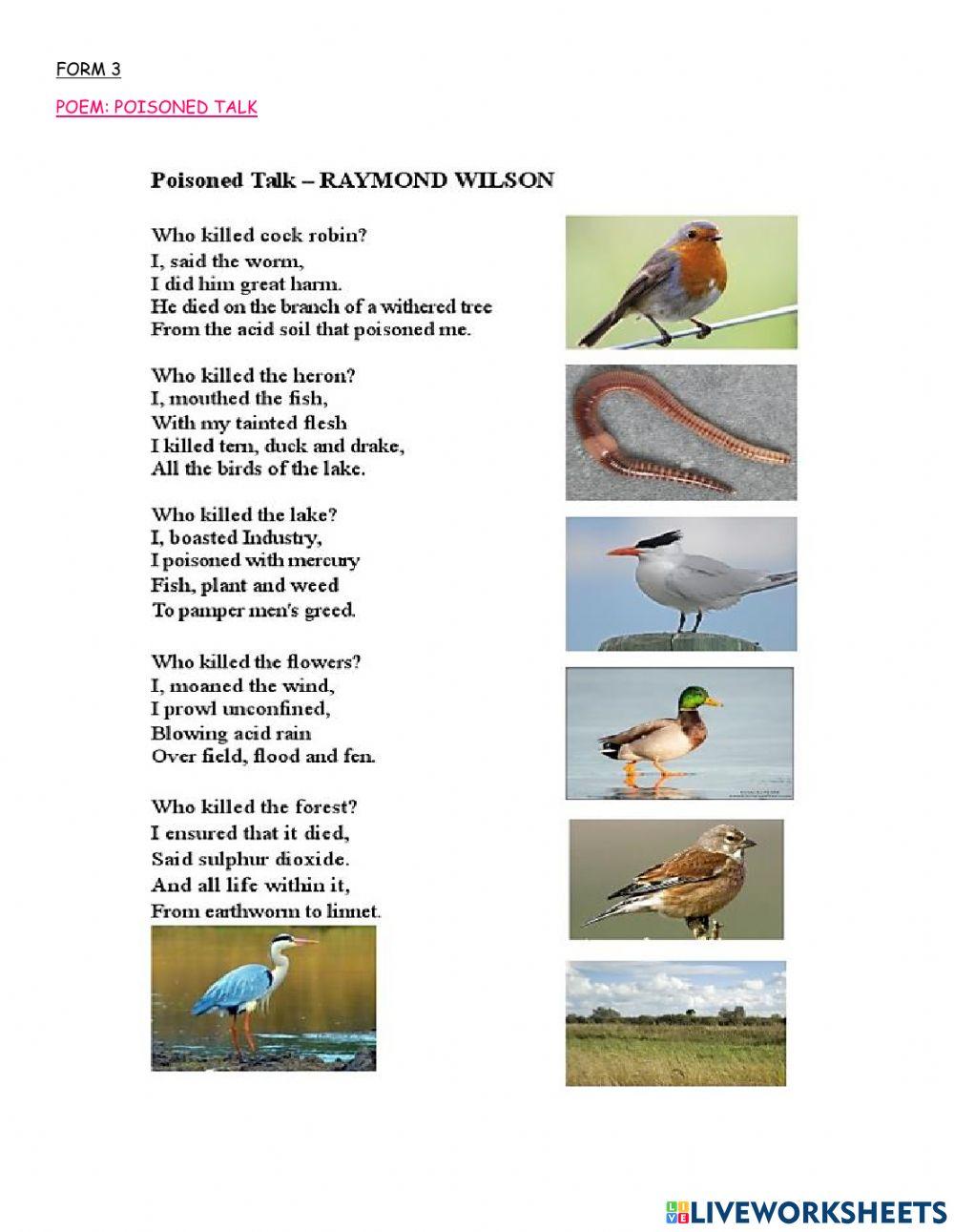 Form 3 Poem - P… | Free Interactive Worksheets | 1200612