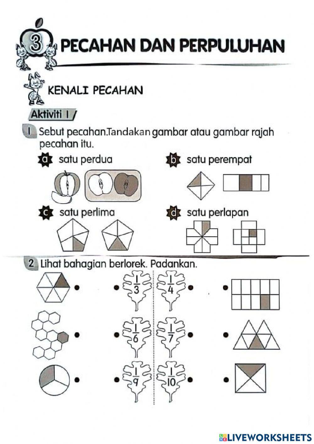 Kenali Pecahan Tahun 2 worksheet | Live Worksheets