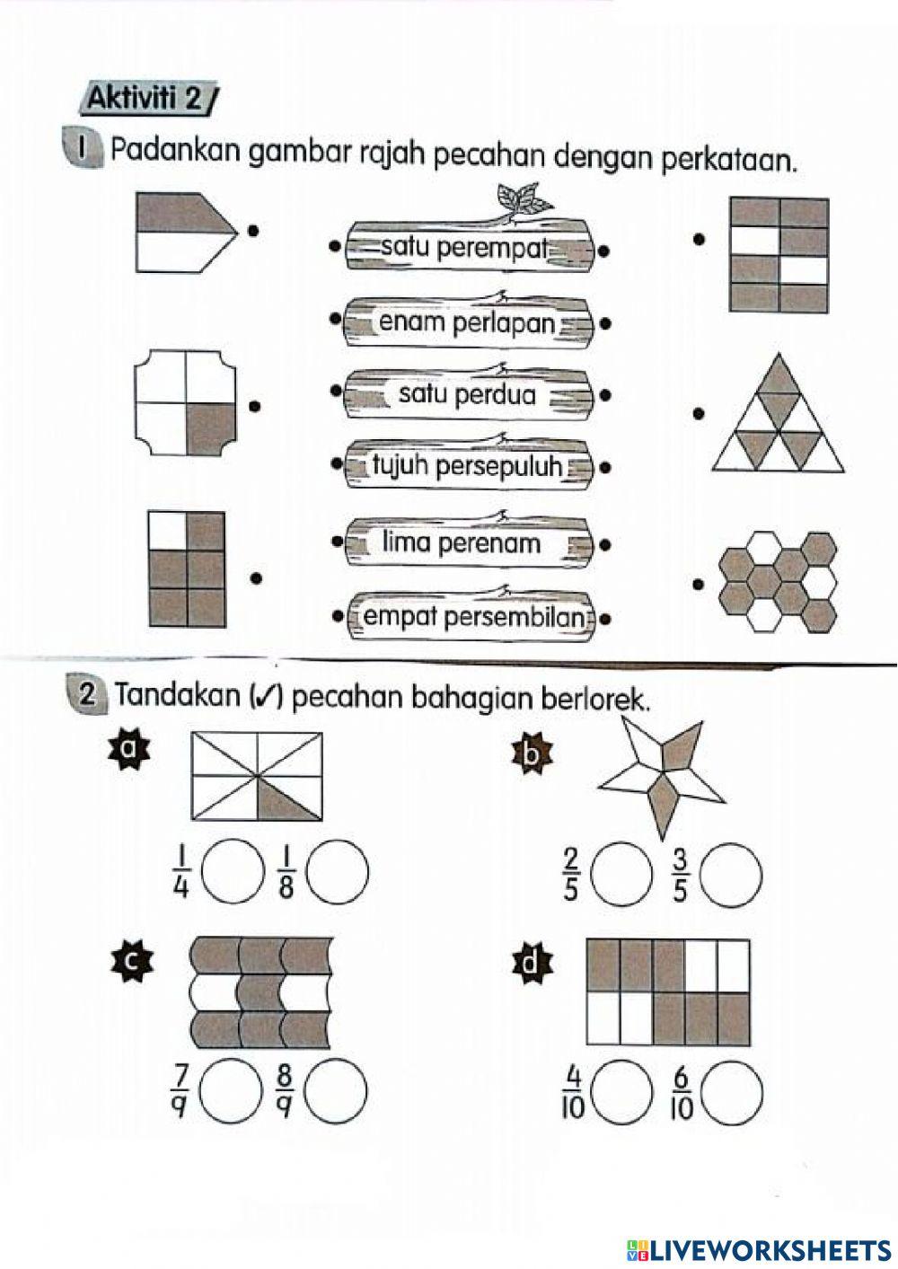Kenali Pecahan Tahun 2 worksheet | Live Worksheets