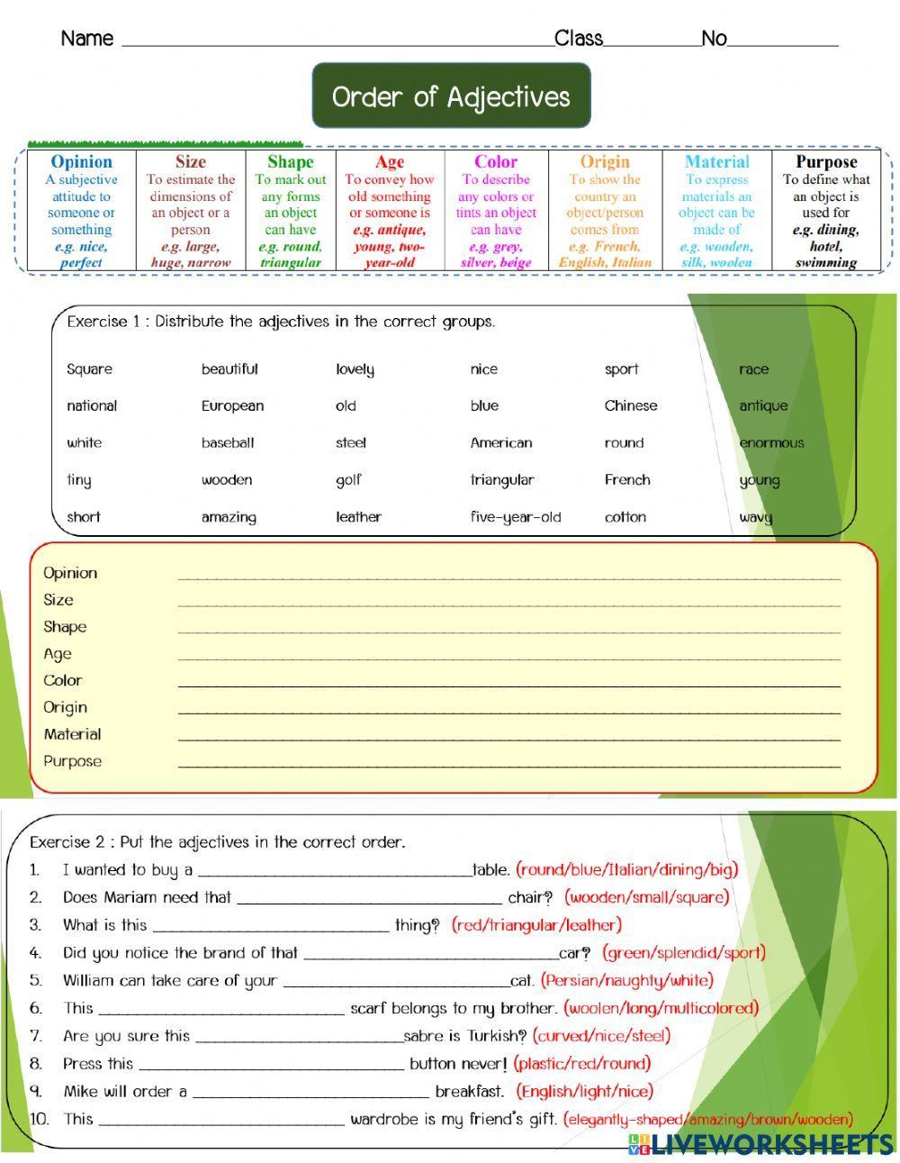 4-2 Adjective o… | Free Interactive Worksheets | 6670213