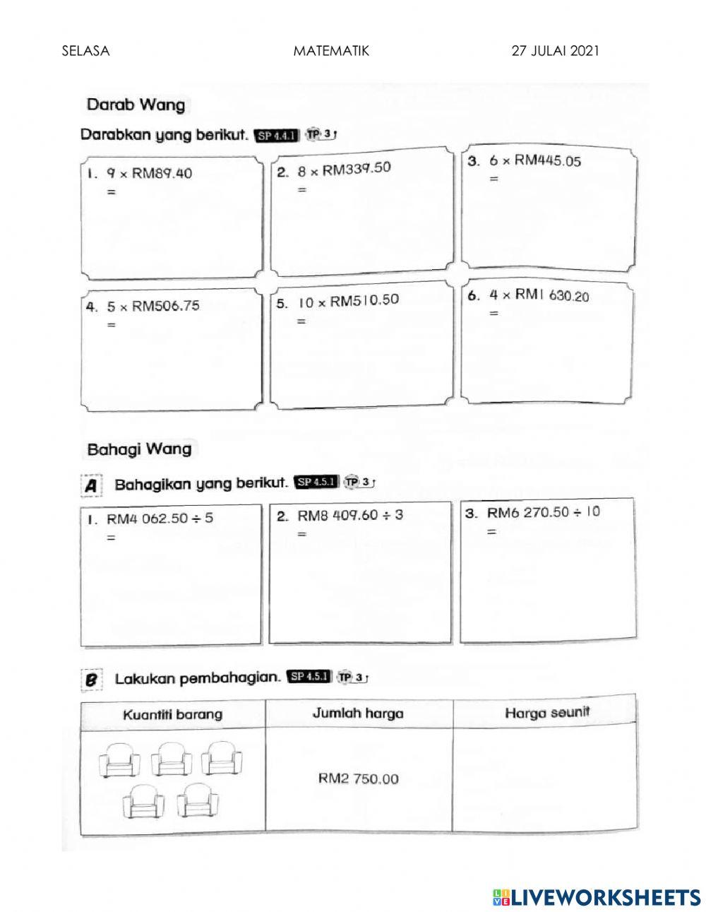 DARAB - BAHAGI … | Free Interactive Worksheets | 5107431