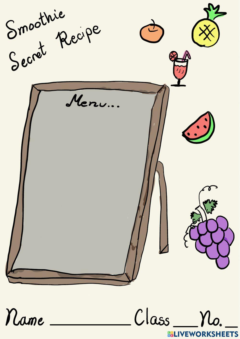 Smoothie secret recipe worksheet | Live Worksheets